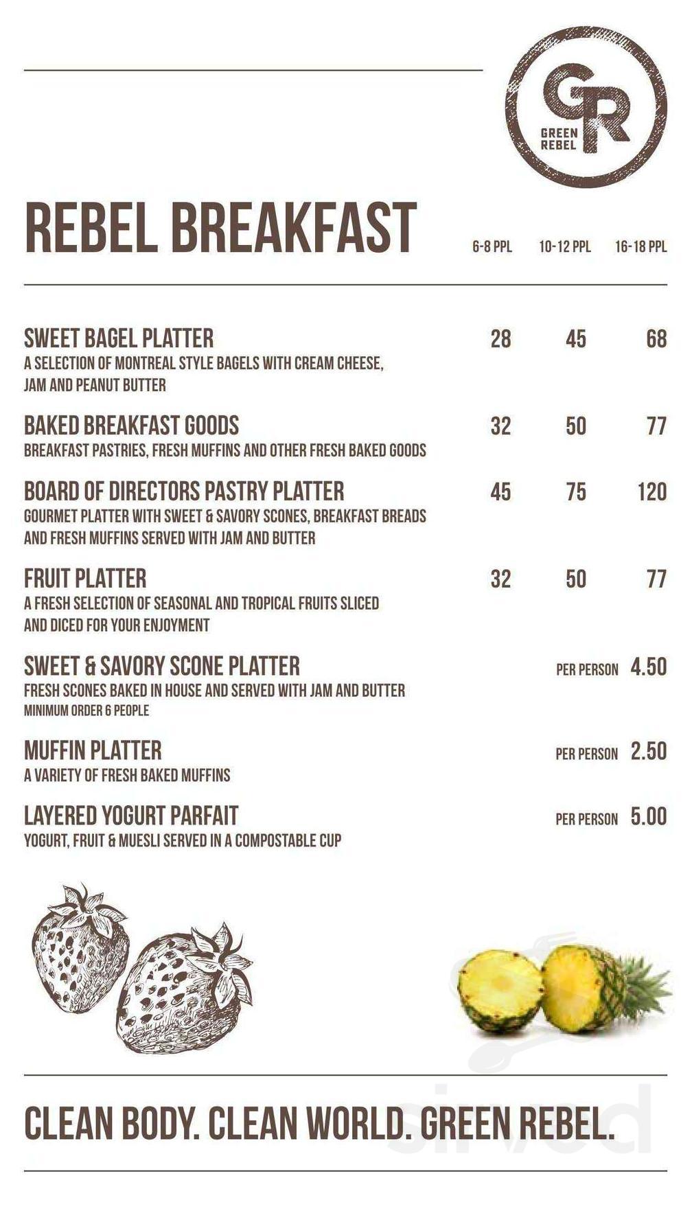 Green Rebel menu in Ottawa, Ontario, Canada