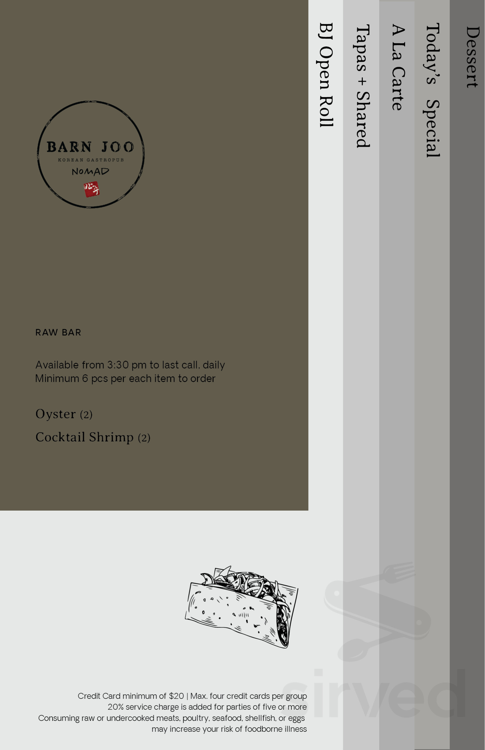 Barn Joo 35 menu in New York, New York, USA