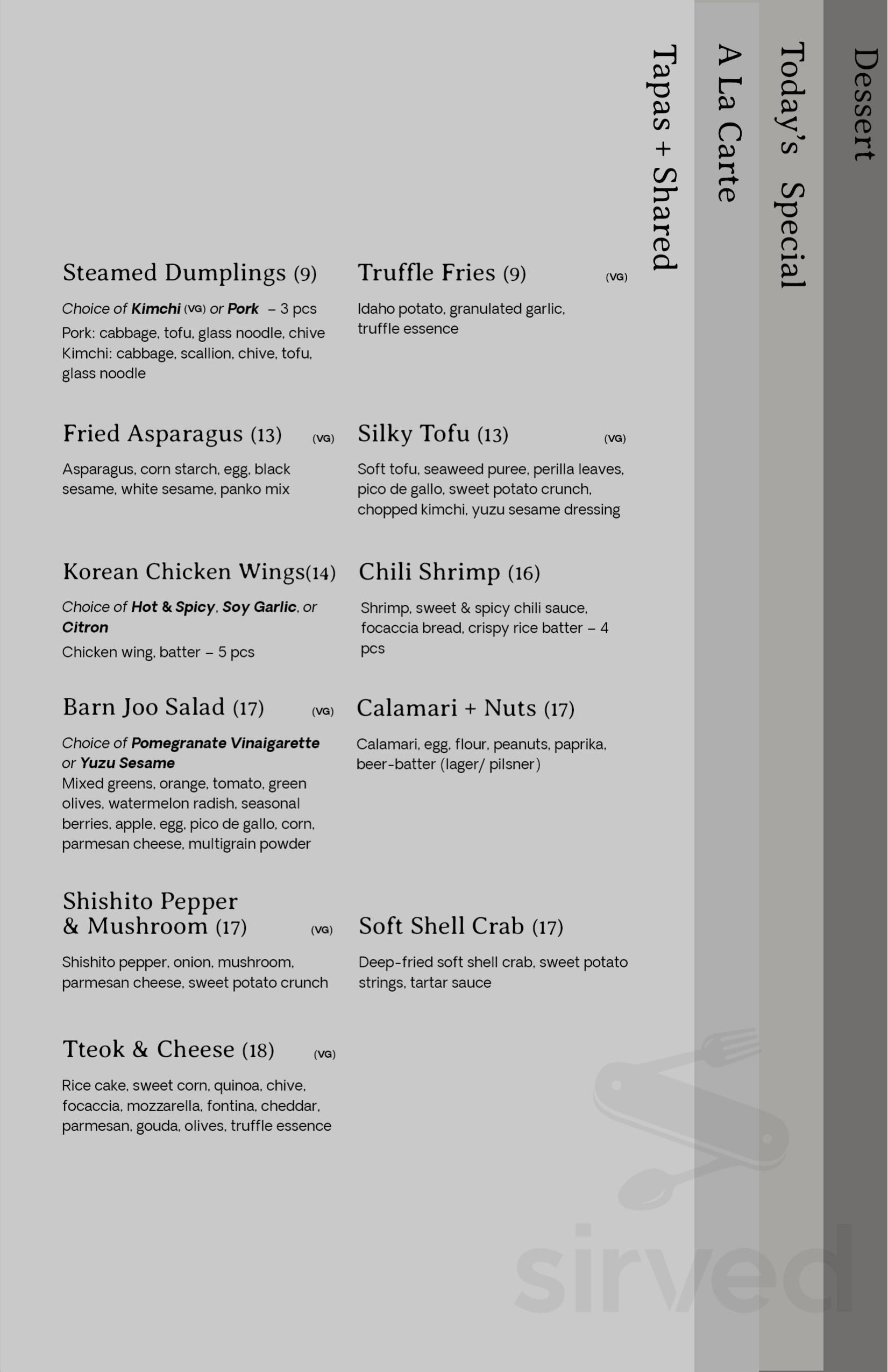 Barn Joo 35 menu in New York, New York, USA
