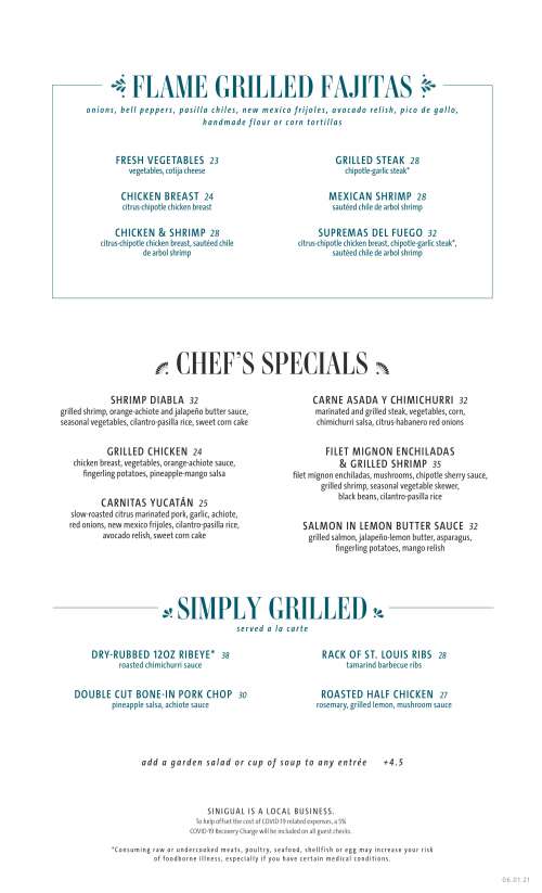 Sinigual menu in Manhattan, New York, USA