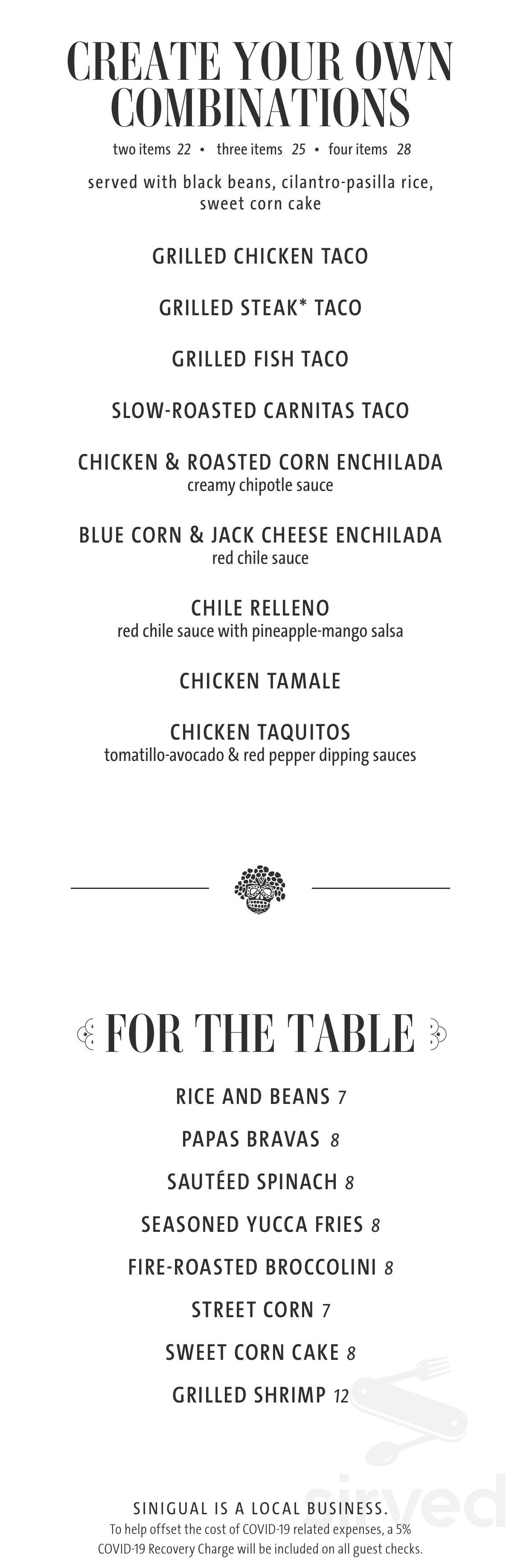 Sinigual menu in Manhattan, New York, USA