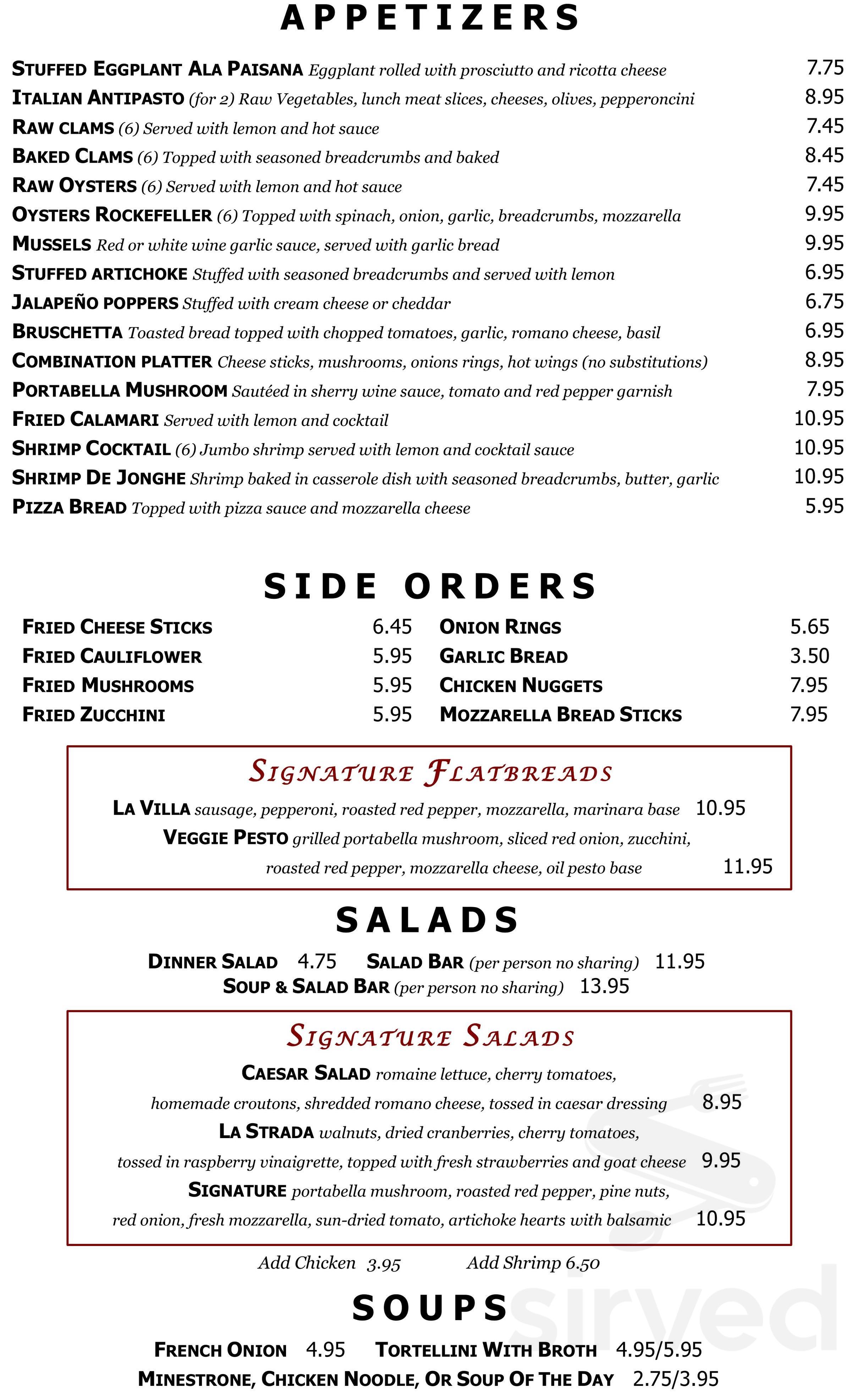 La Villa Restaurant Lounge and Banquets menu in Chicago, Illinois, USA