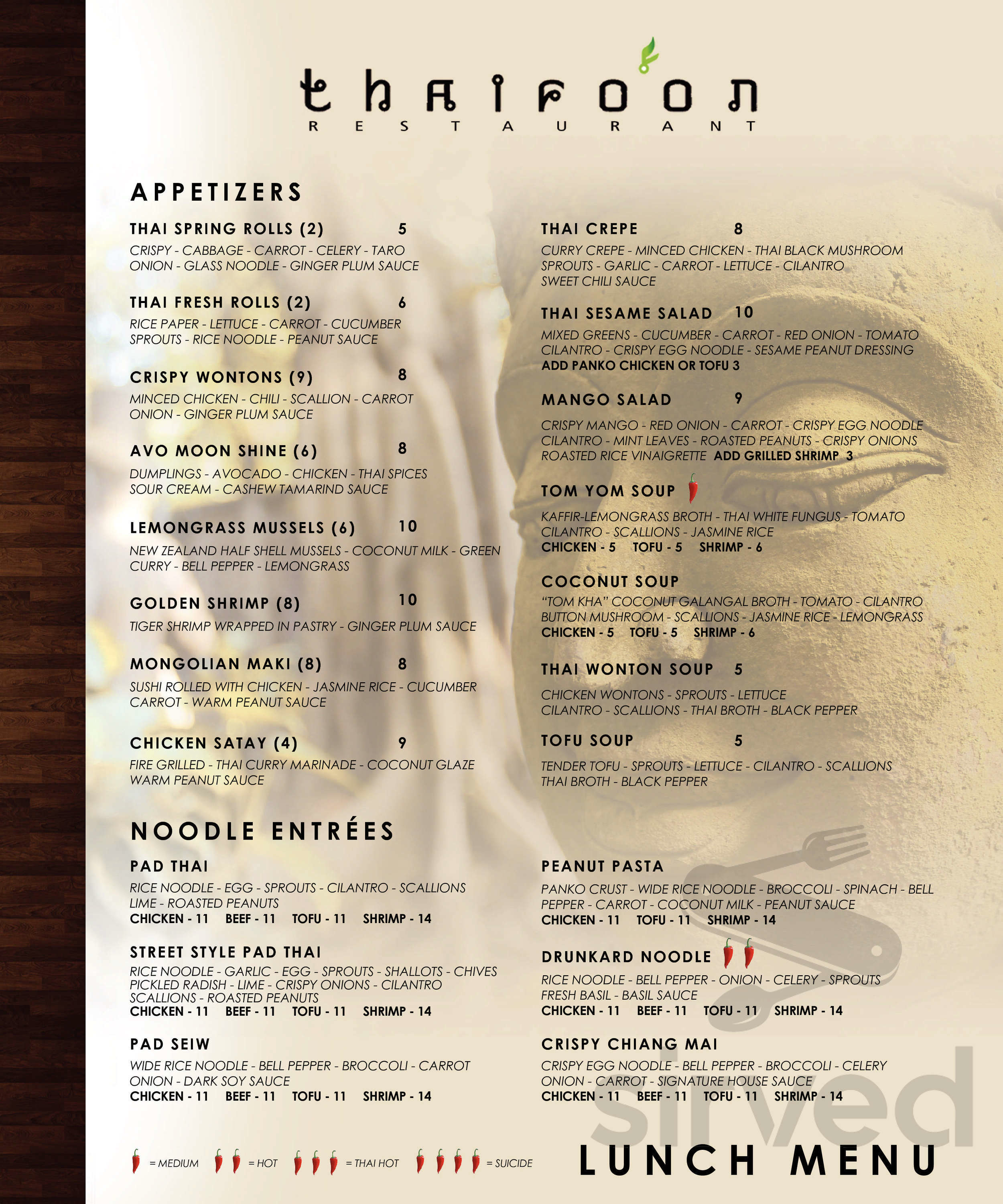 Thaifoon Downtown menu in London, Ontario, Canada