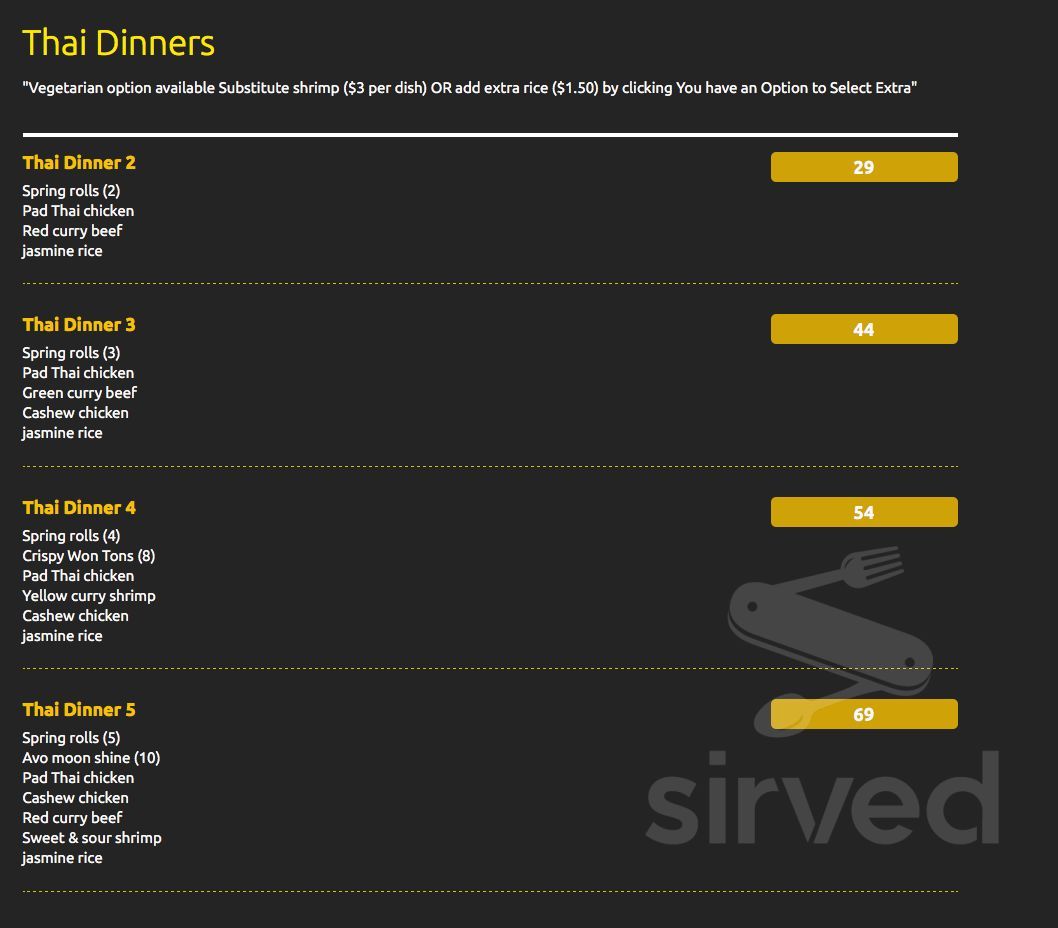 Thaifoon Downtown menu in London, Ontario, Canada