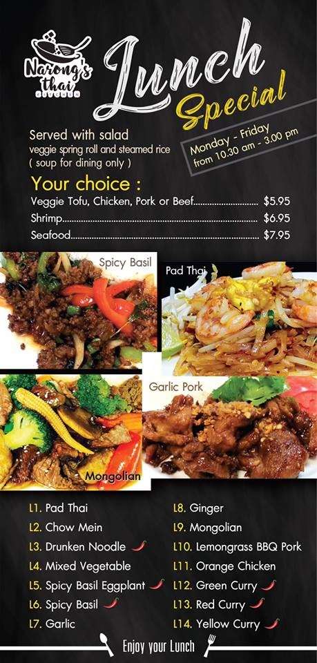 Narong's Thai Kitchen menu in Las Vegas, Nevada, USA