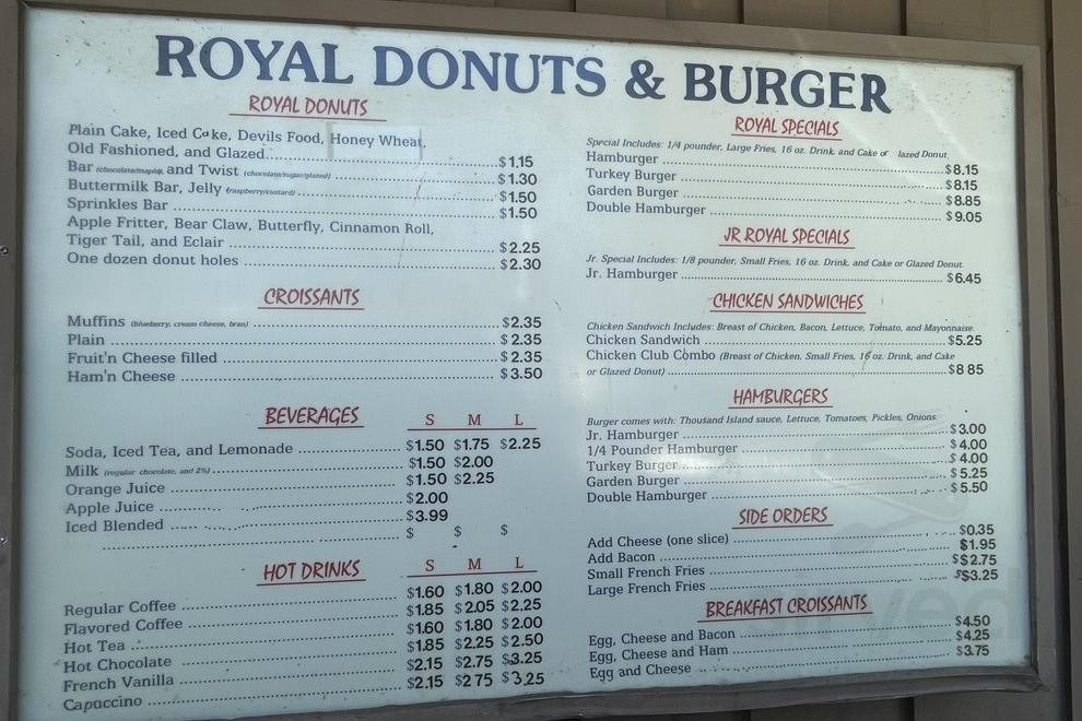Royal Donuts and Burger menu in Mission Viejo, California, USA