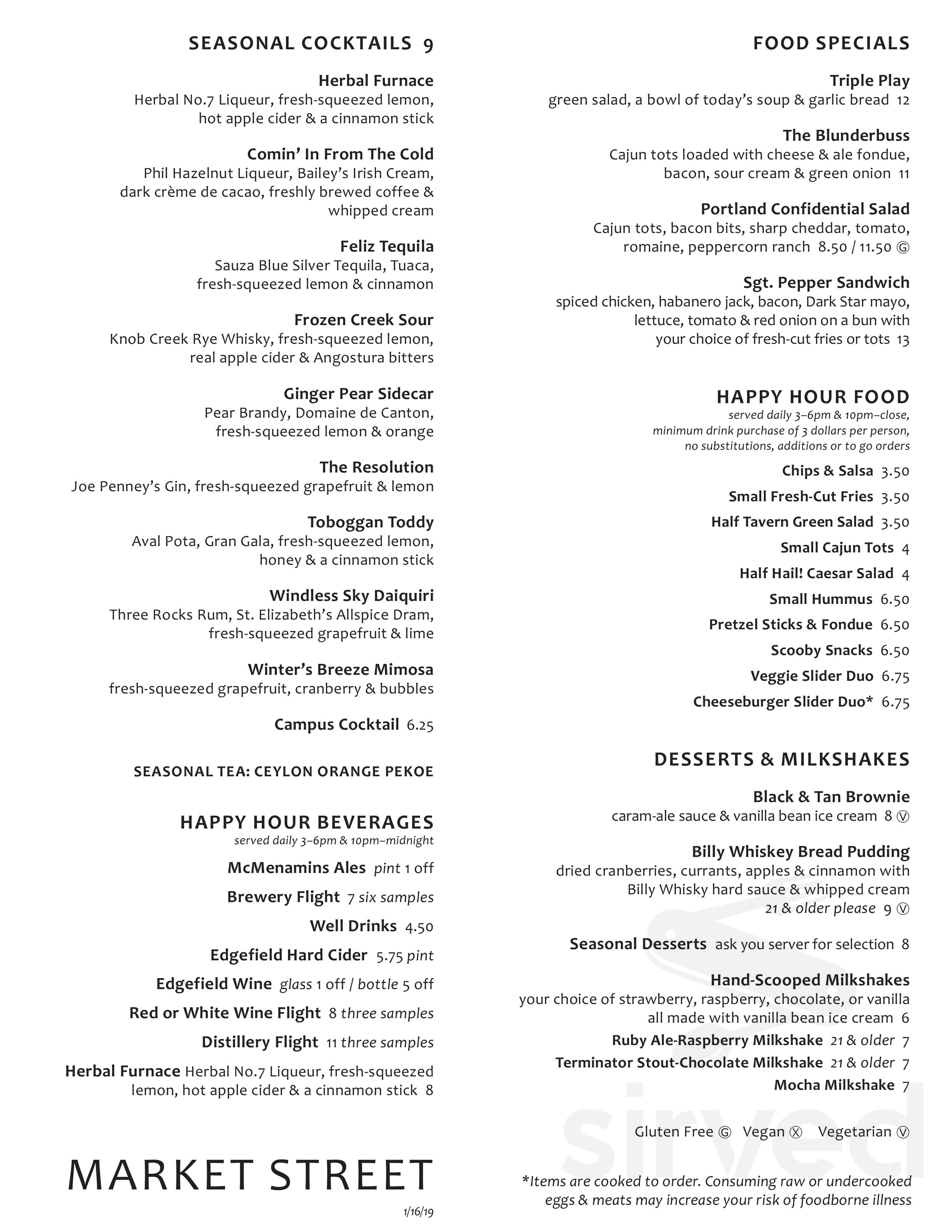 McMenamins Market Street Pub menus in Portland, Oregon, United States