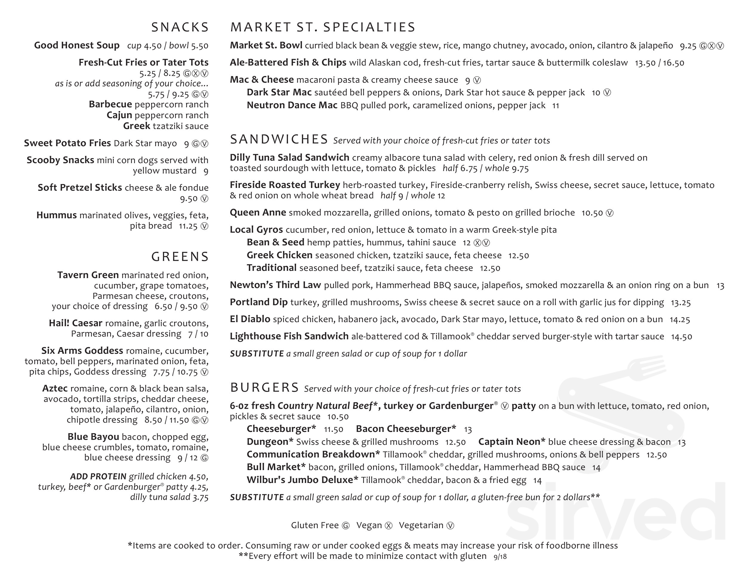 McMenamins Market Street Pub menus in Portland, Oregon, United States