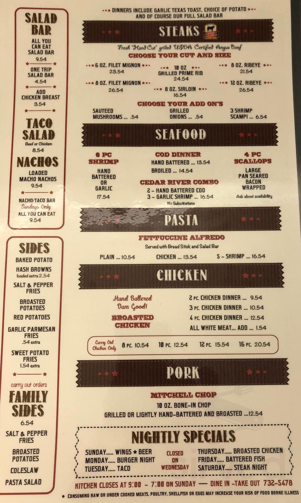 Old County Seat menu in Mitchell, Iowa, USA