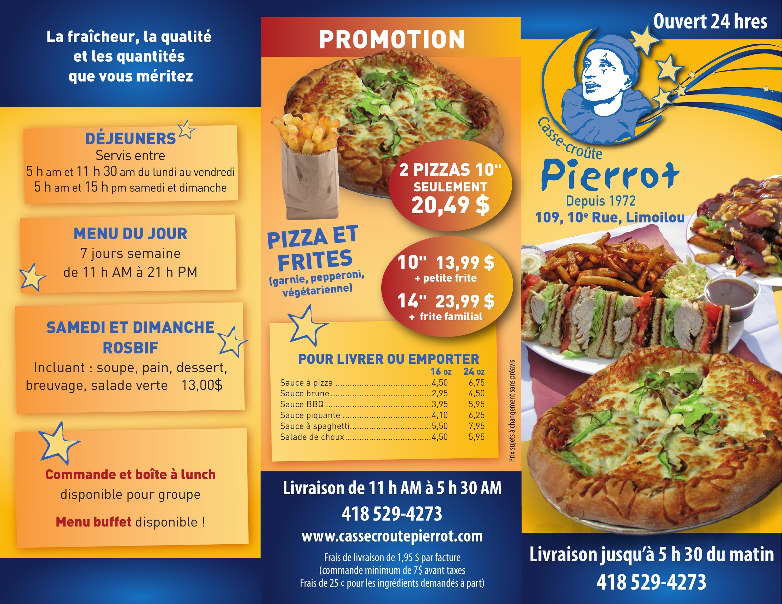 Casse-Croûte Pierrot menu in Québec, Quebec, Canada