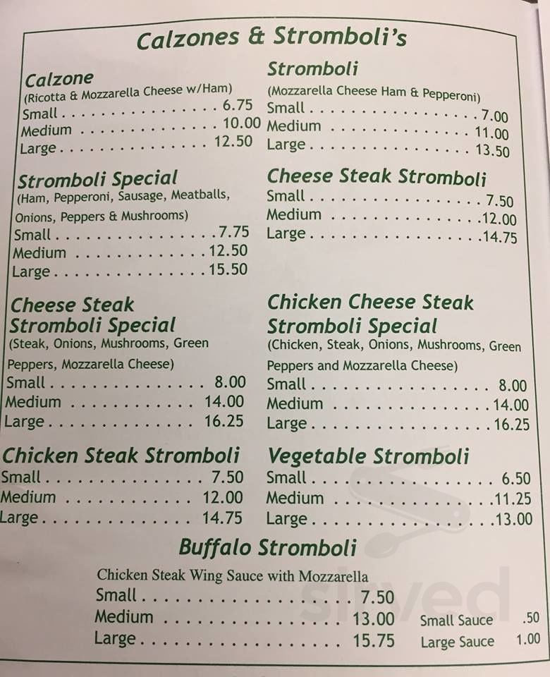 Original Italian Pizza menu in Berwick, Pennsylvania, USA