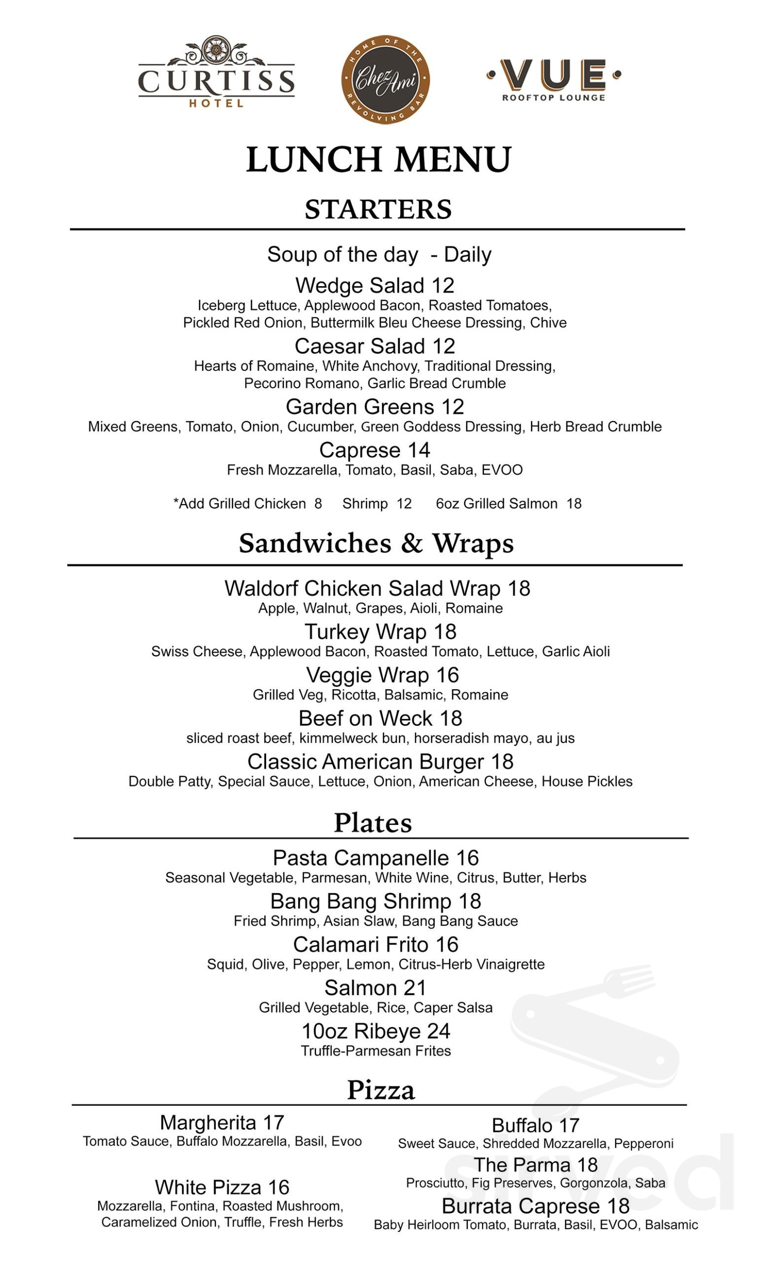 Curtiss Hotel menus in Buffalo, New York, United States