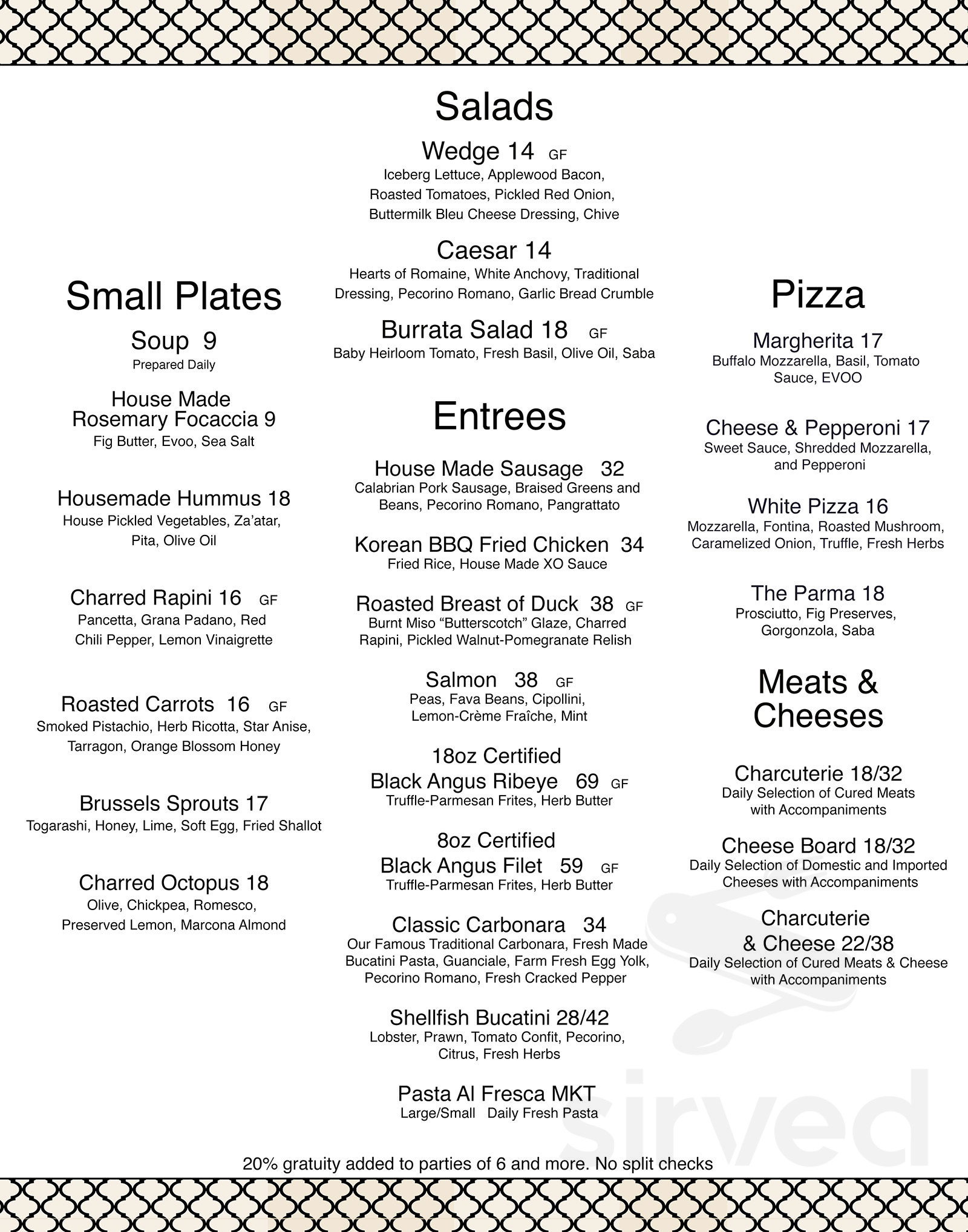 Curtiss Hotel menu in Buffalo, New York, USA