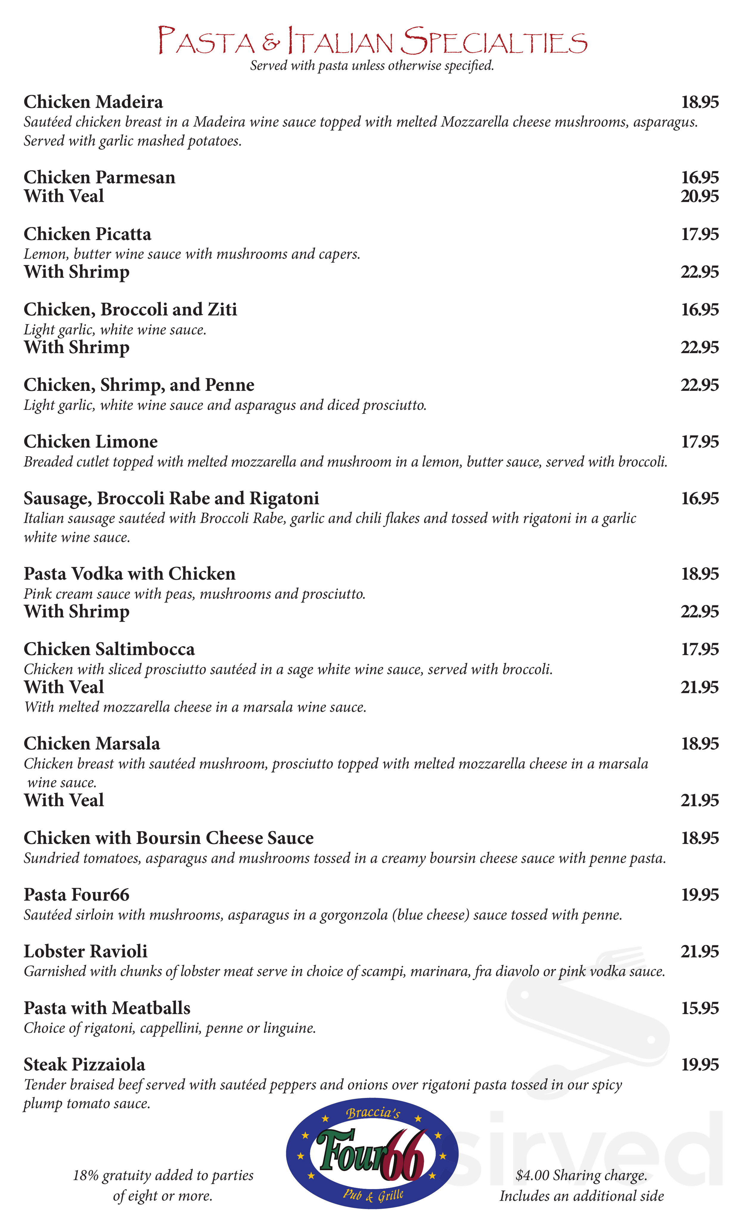 Four66 Pub & Grille menu in Danvers, Massachusetts, USA