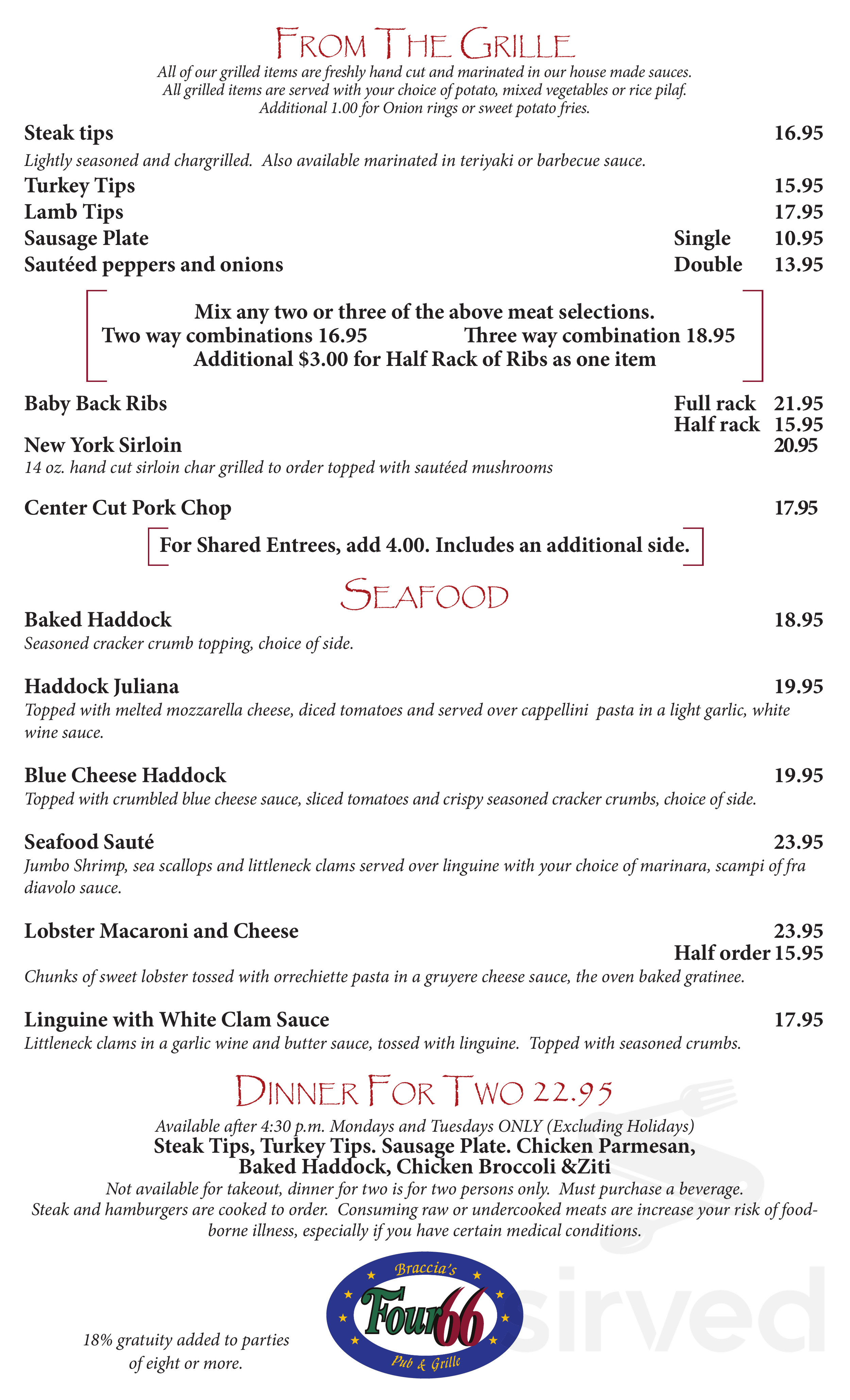 Four66 Pub & Grille menus in Danvers, Massachusetts, United States