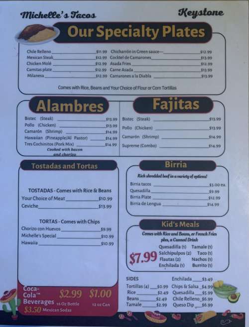 Michelle's Tacos menu in Rapid City, South Dakota, USA