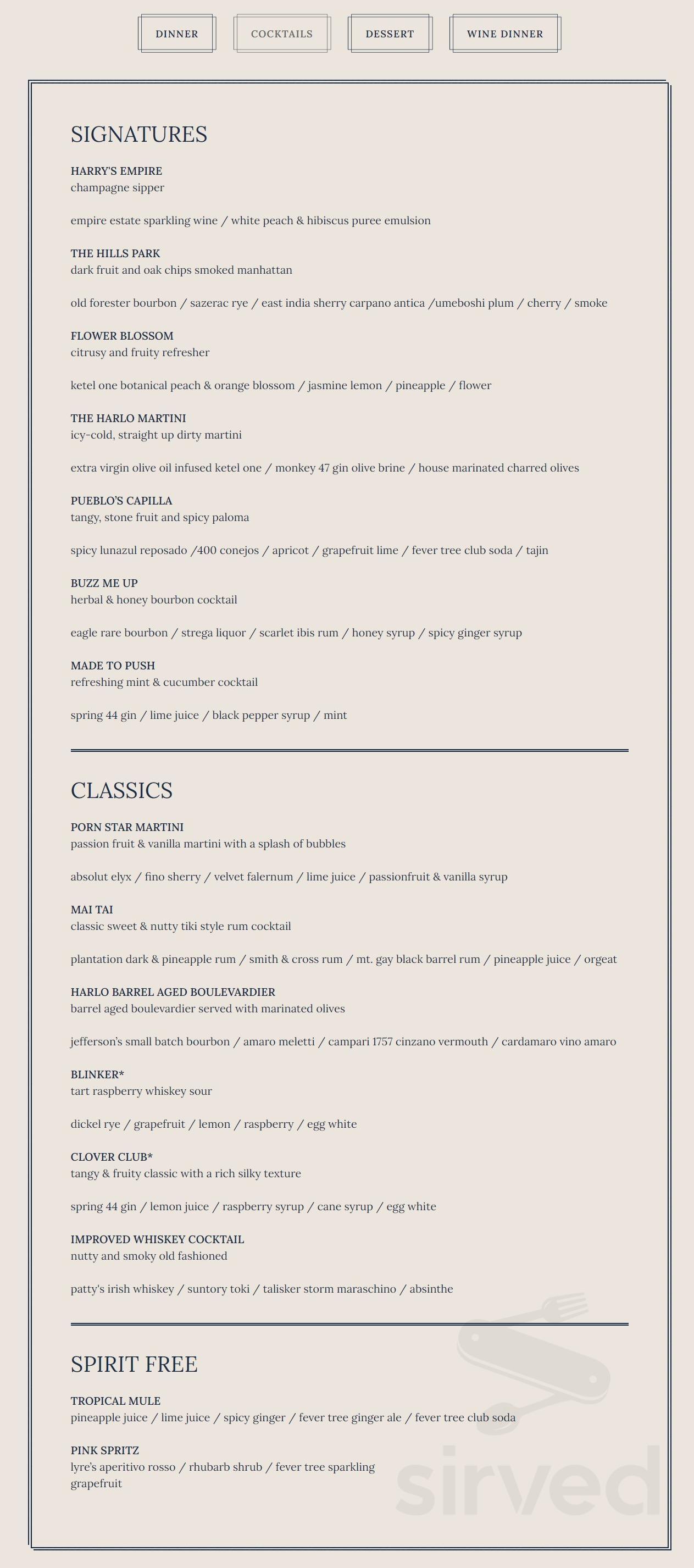 Harlo Steakhouse & Bar menu in Las Vegas, Nevada, USA