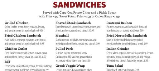 Menu for Cornerstone Pub in Exeter, RI | Sirved