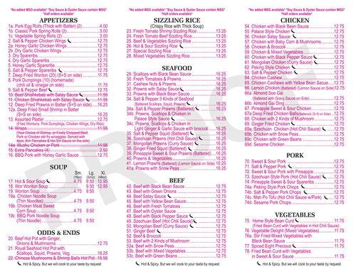 Riverbend Peking House menu in Calgary, Alberta, Canada