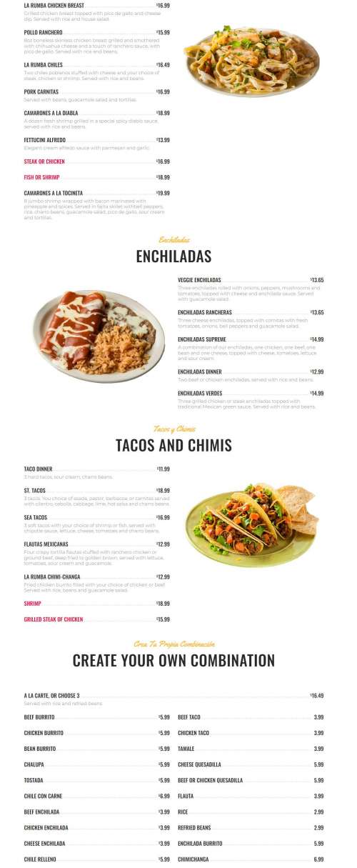 La Rumba menu in Iowa, Louisiana, USA