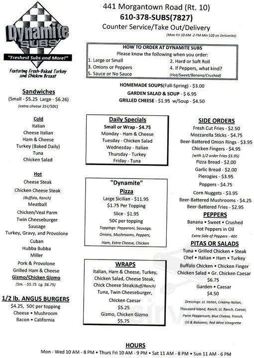 Menu for Dynamite Subs in Reading, PA | Sirved