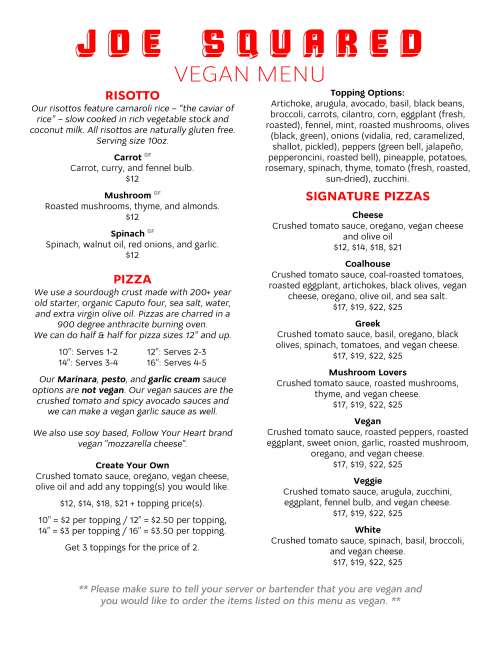 Joe Squared menu in Baltimore, Maryland, USA