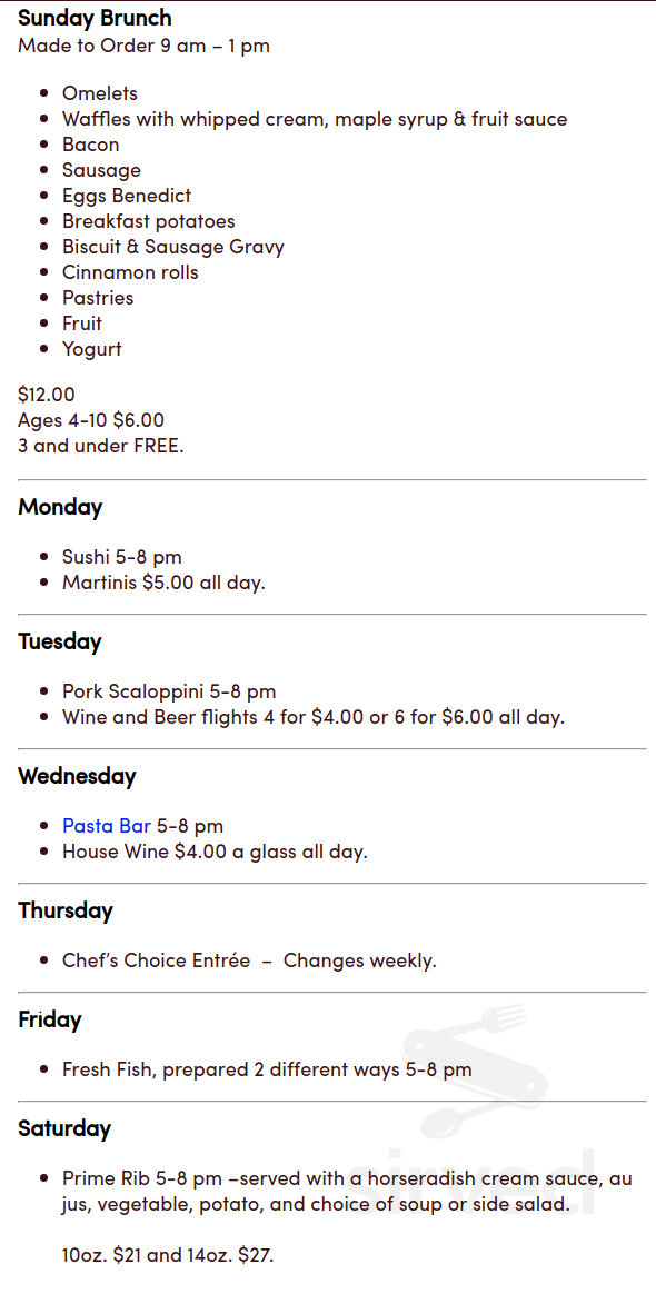 Timberlake Lodge Hotel & Restaurant menu in Grand Rapids, Minnesota, USA