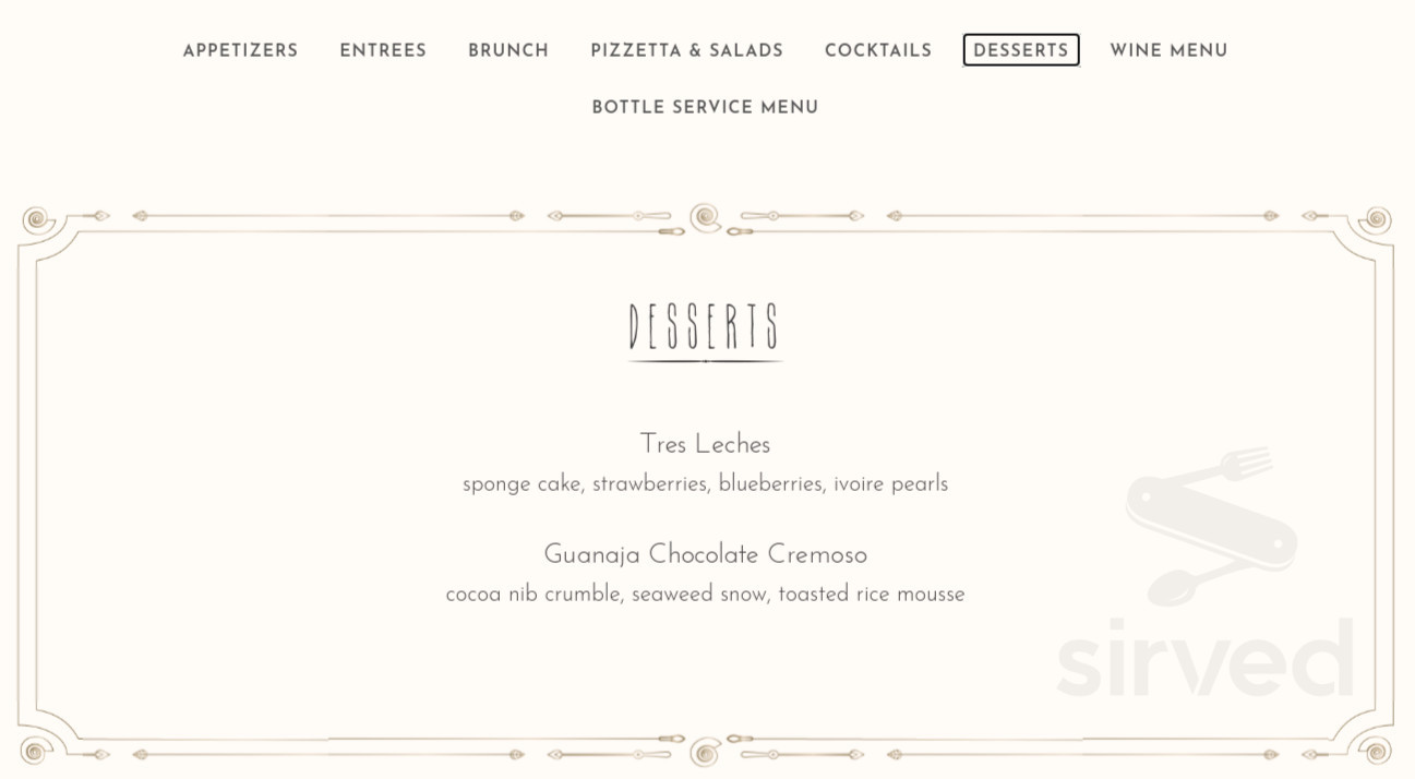 Seaspice Brasserie & Lounge menu in Miami, Florida, USA