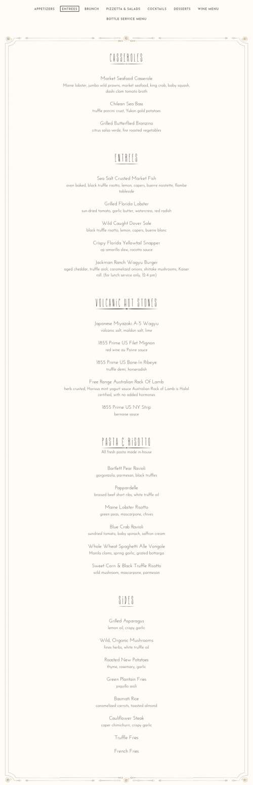 Seaspice Brasserie & Lounge menu in Miami, Florida, USA