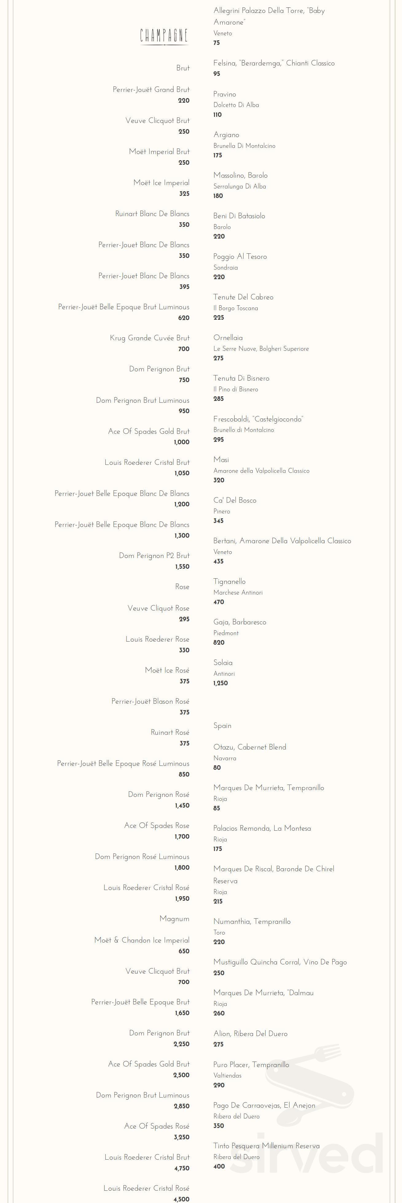 Seaspice Brasserie & Lounge menu in Miami, Florida, USA