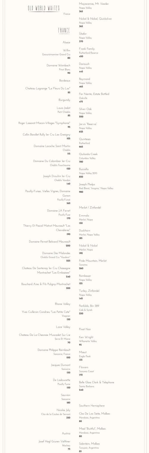 Seaspice Brasserie & Lounge menu in Miami, Florida, USA