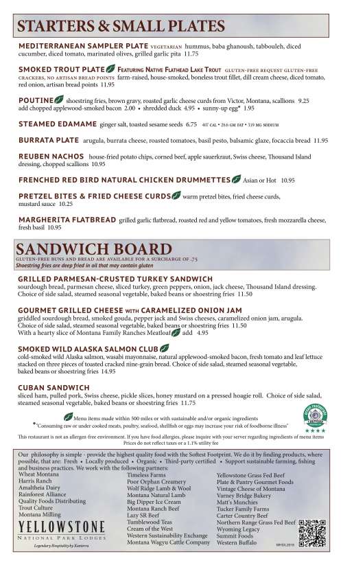 Mammoth Dining Room menu in Yellowstone National Park, Wyoming, USA