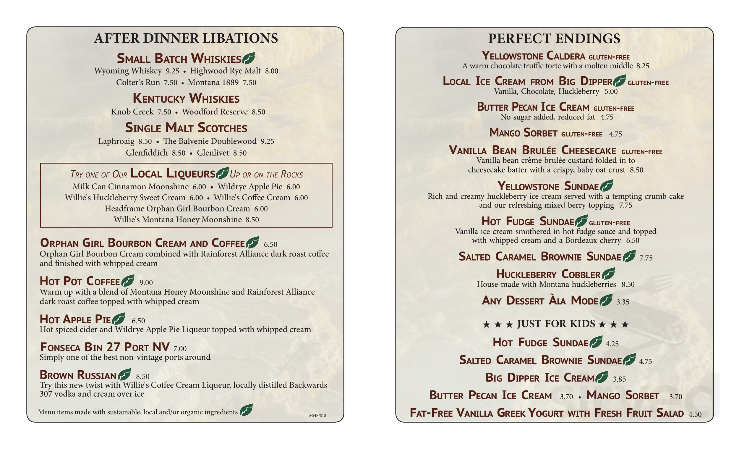 Menu - Yellowstone National Park WY's Mammoth Dining Room | Sirved