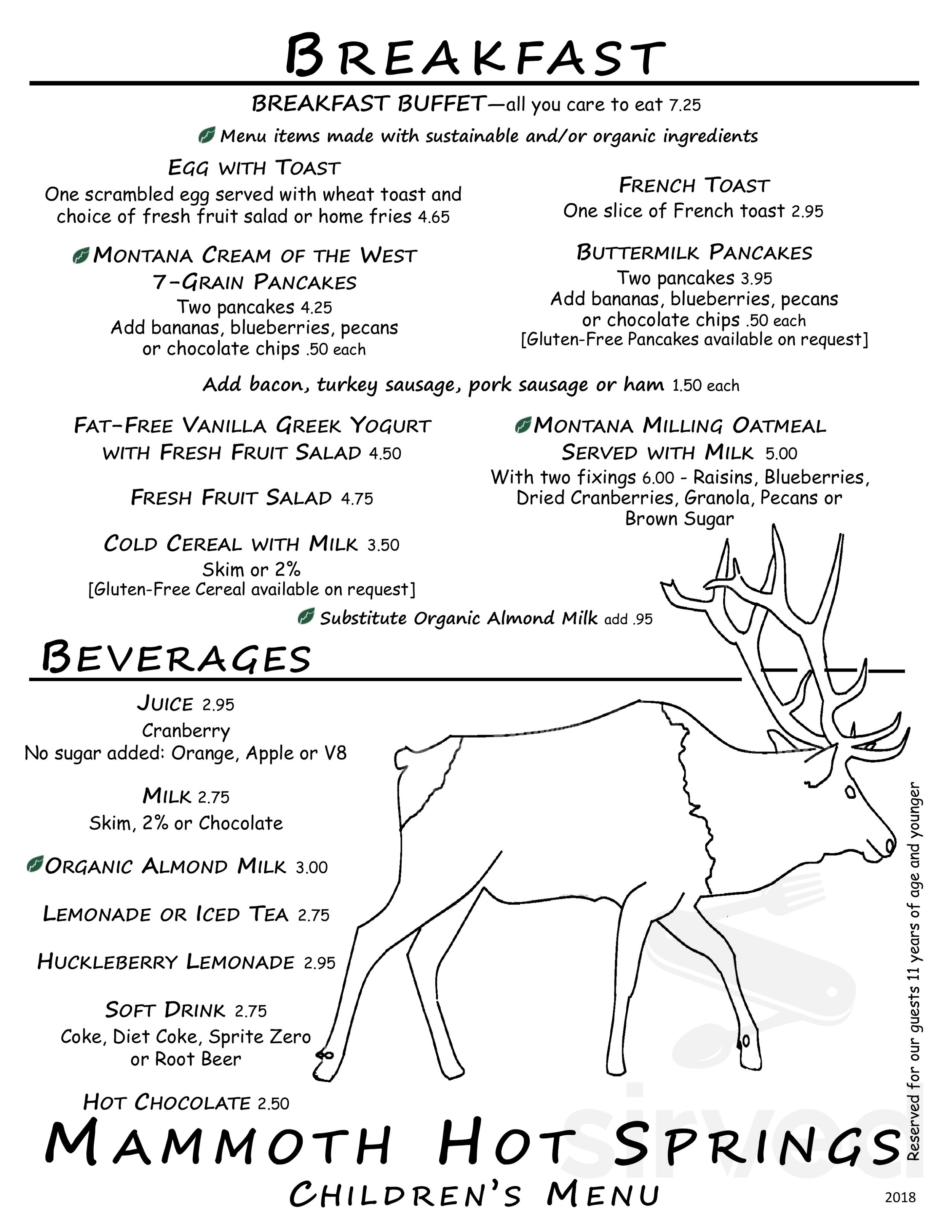 Mammoth Dining Room menus in Yellowstone National Park, Wyoming, United ...