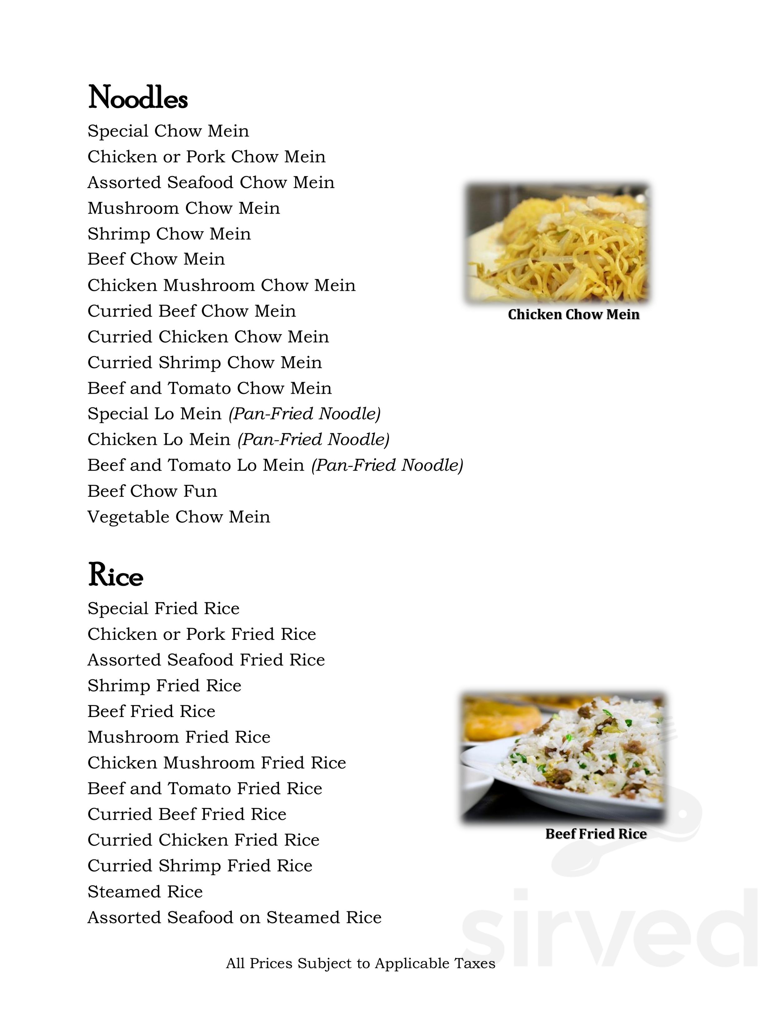 Northern Palace Restaurant menu in Prince George, British Columbia, Canada