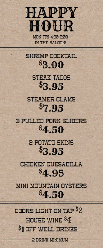 Tumalo Feed Co. Steakhouse menu in Tumalo, Oregon, USA