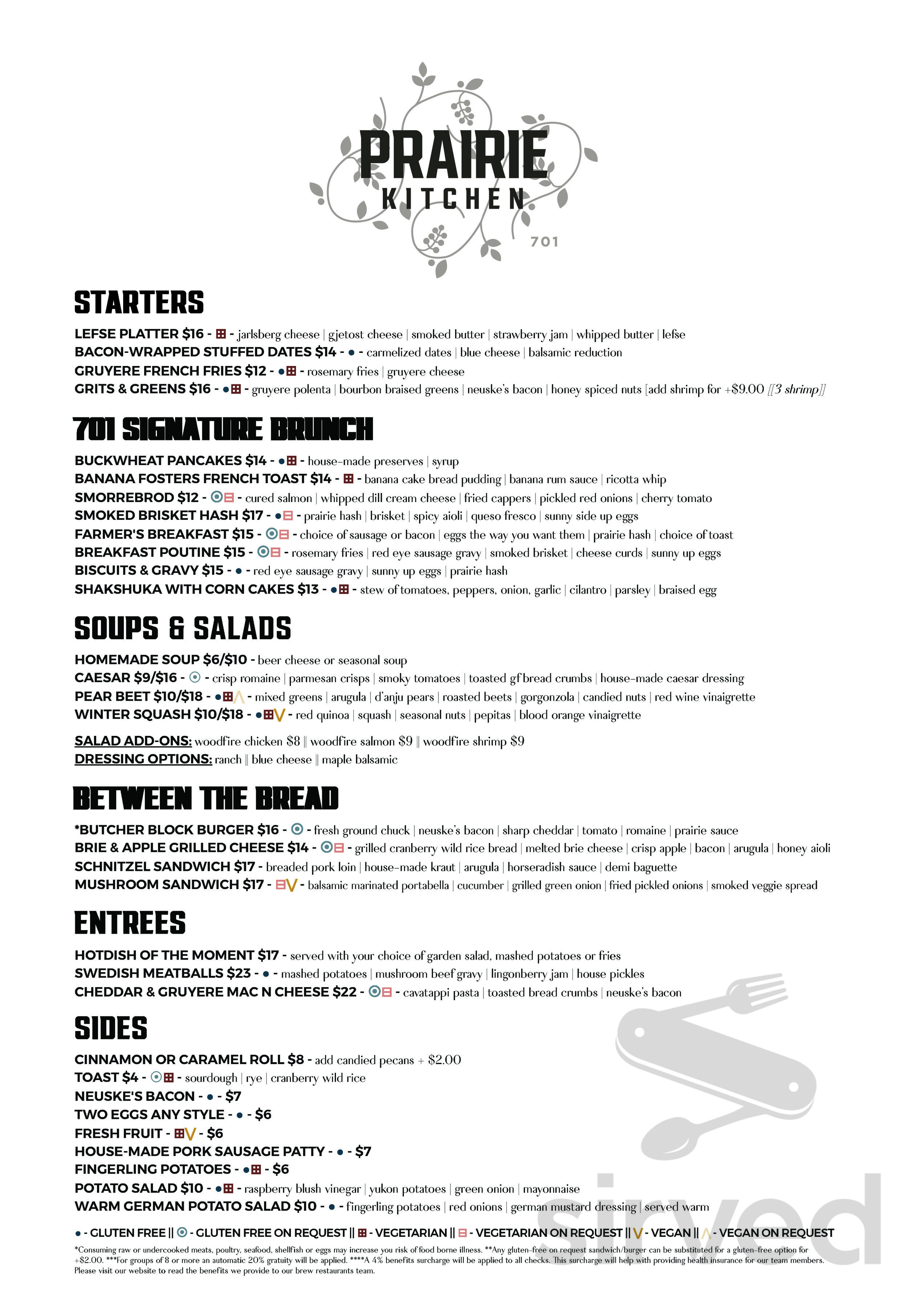 701 Eateries menu in Fargo, North Dakota, USA