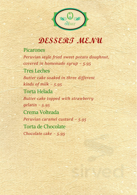 Menu - New Rochelle NY's Olibar - Peruvian Cuisine | Sirved