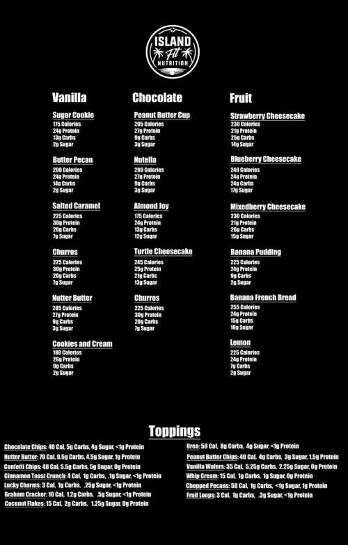 Island Fit Nutrition menu in Pensacola, Florida, USA