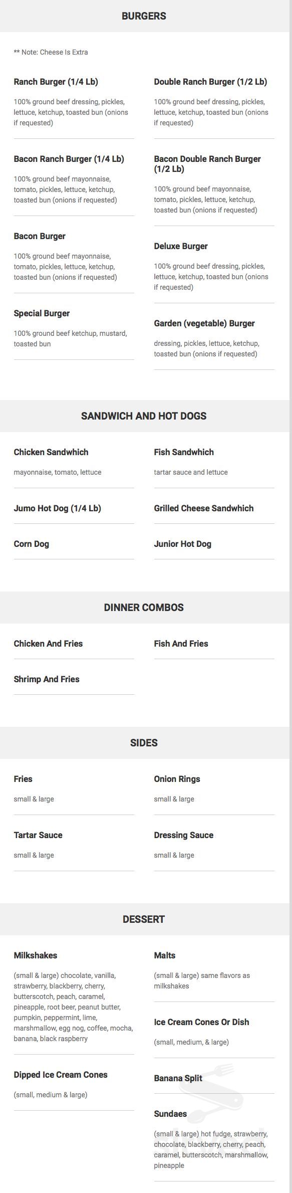 Menu for Ranch Drive-In in Bothell, WA | Sirved