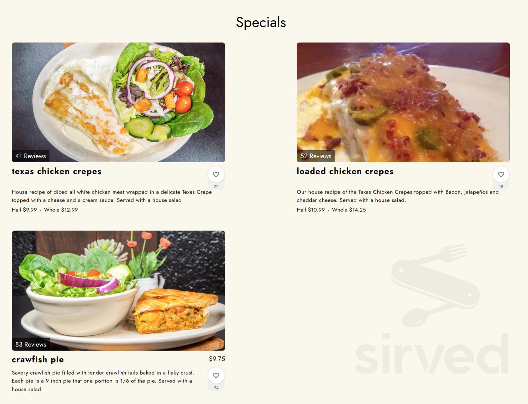 Lucy's Cafe & Bakery menu in Orange, Texas, USA