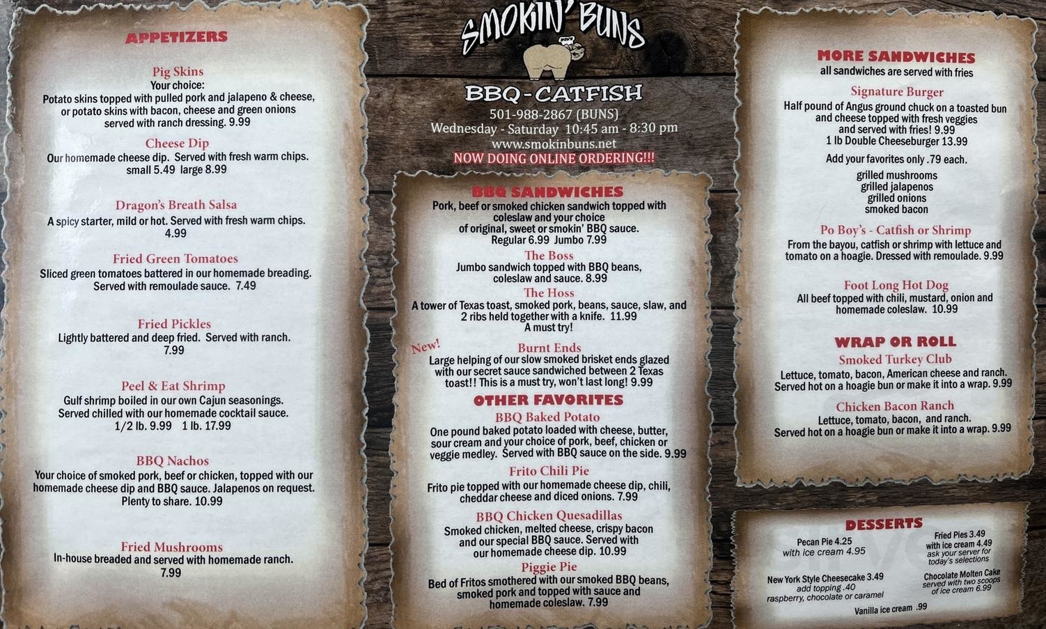Smokin' Buns menu in Jacksonville, Arkansas, USA