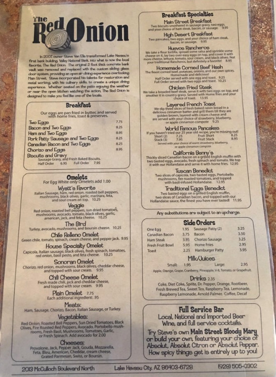 Menu for The Red Onion in Lake Havasu City, AZ | Sirved
