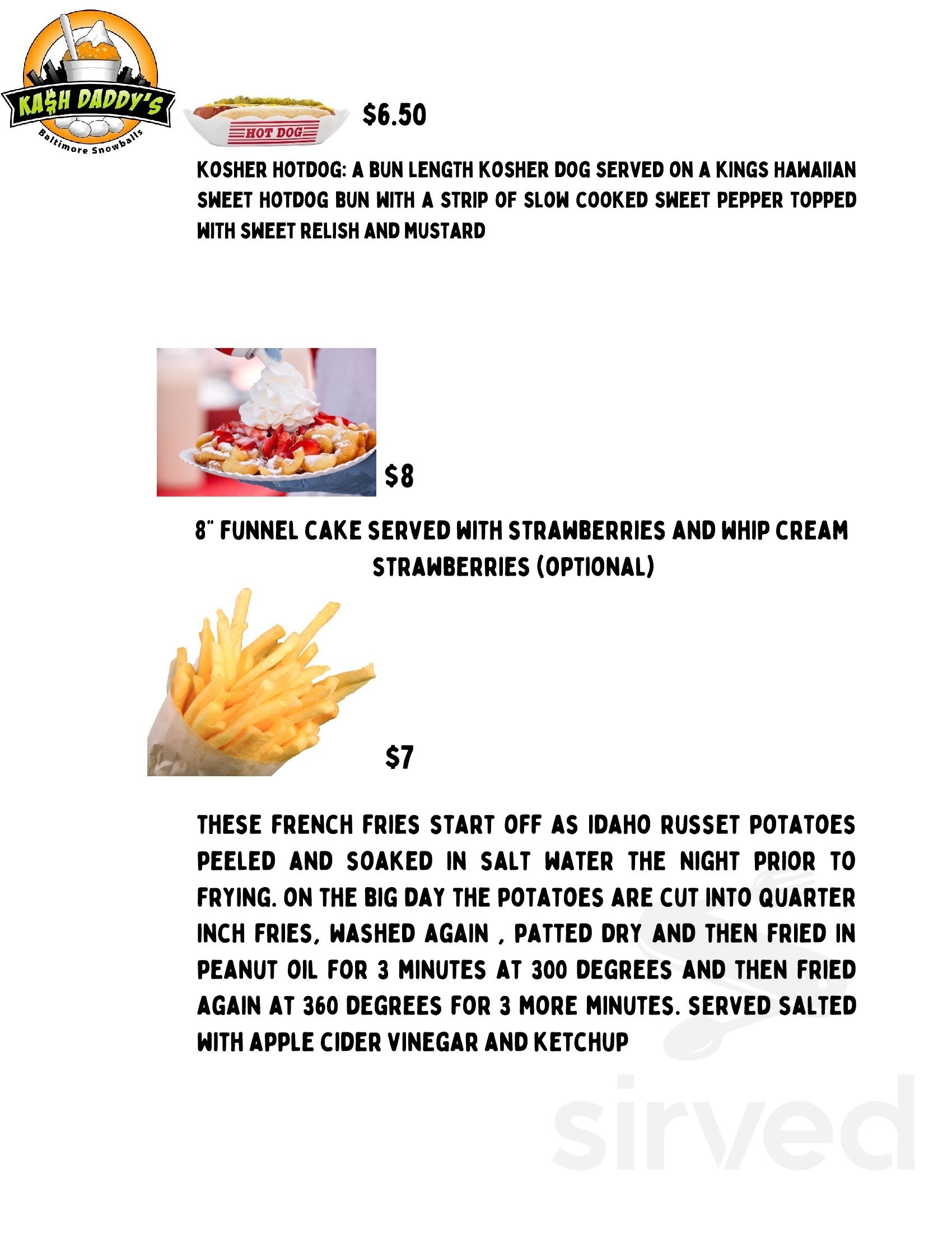 Kash Daddys menu in San Francisco, California, USA