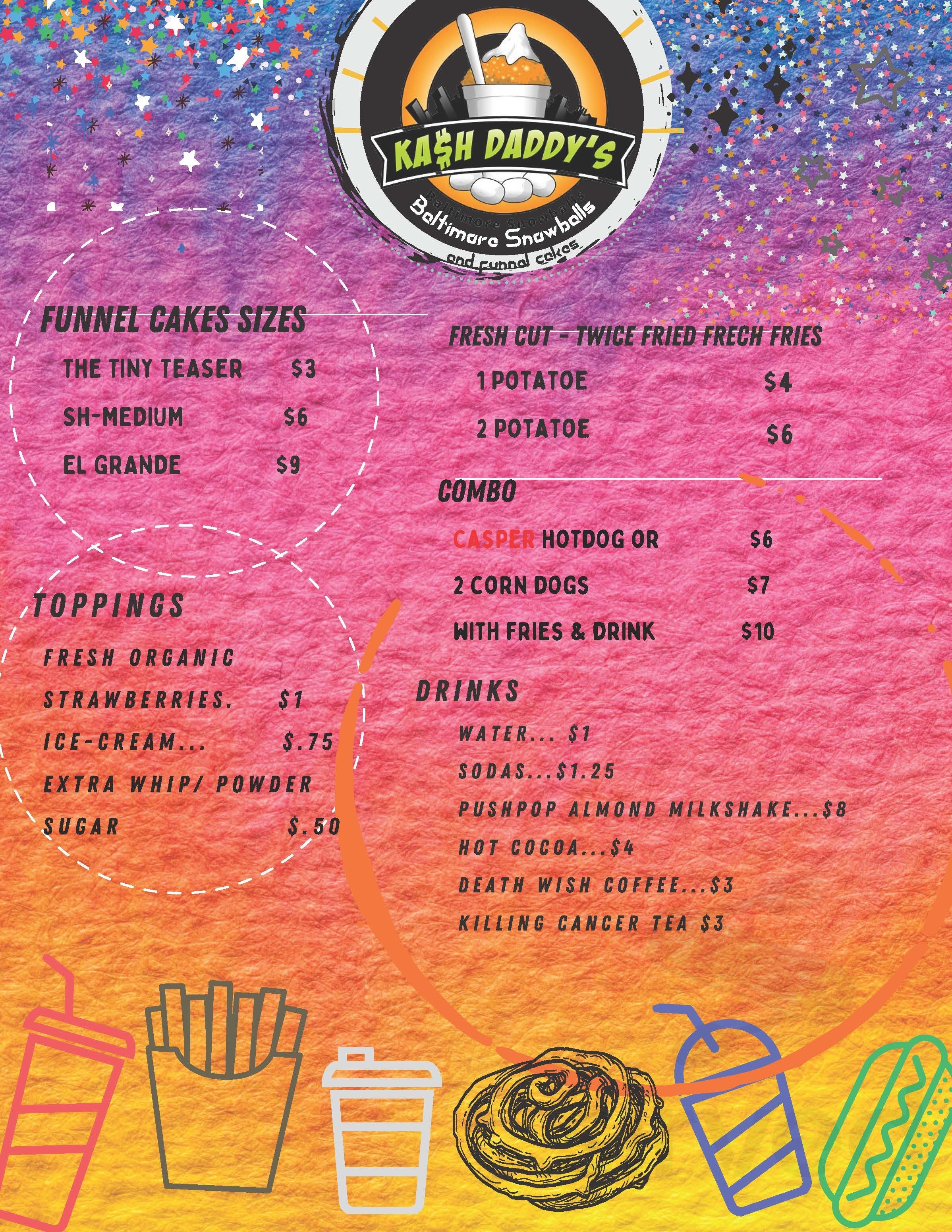 Kash Daddys menu in San Francisco, California, USA