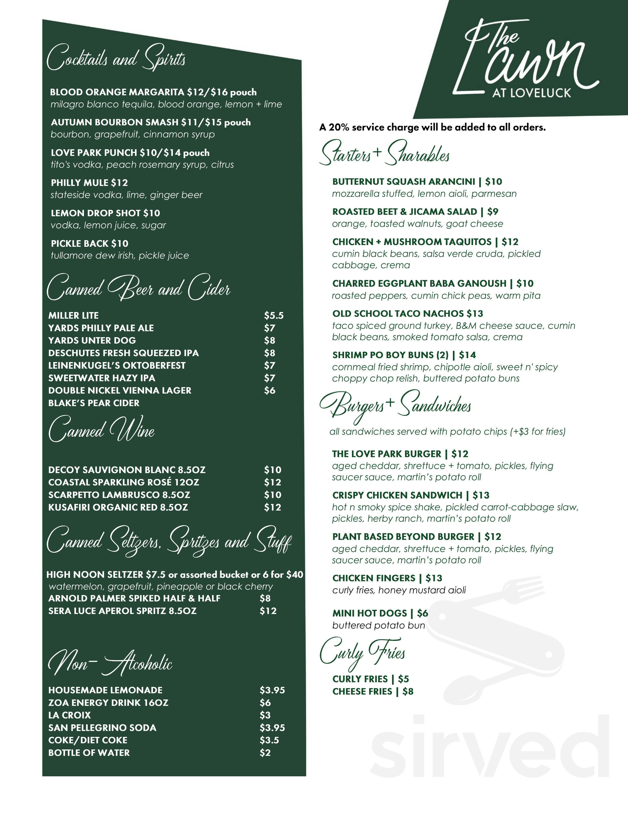 The Lawn at LoveLuck menu in Philadelphia, Pennsylvania, USA