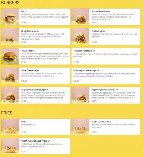 Herbie's Burgers menu in Albany, New York, USA