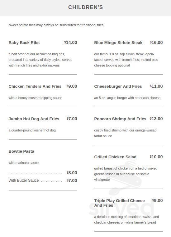 Blue Mingo Grill menus in Cooperstown, New York, United States
