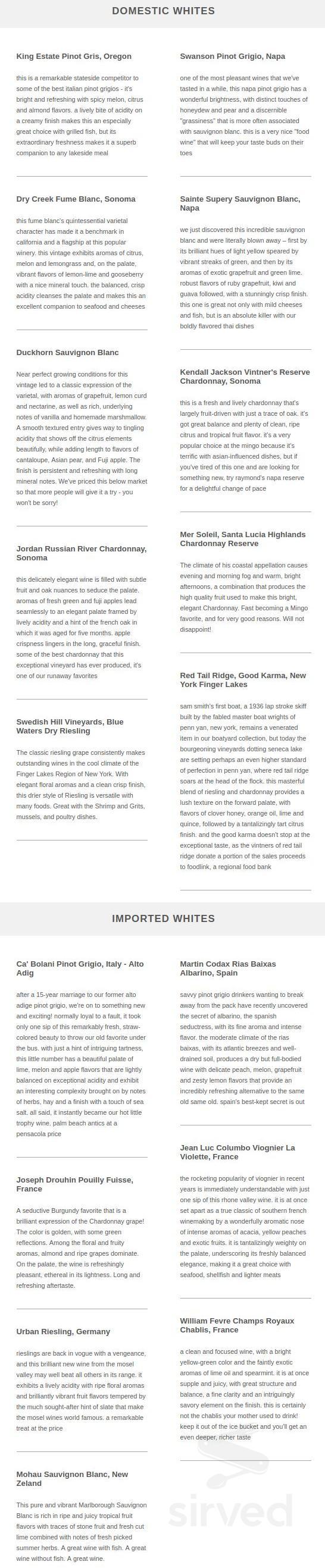 Menu - Cooperstown NY's Blue Mingo Grill | Sirved