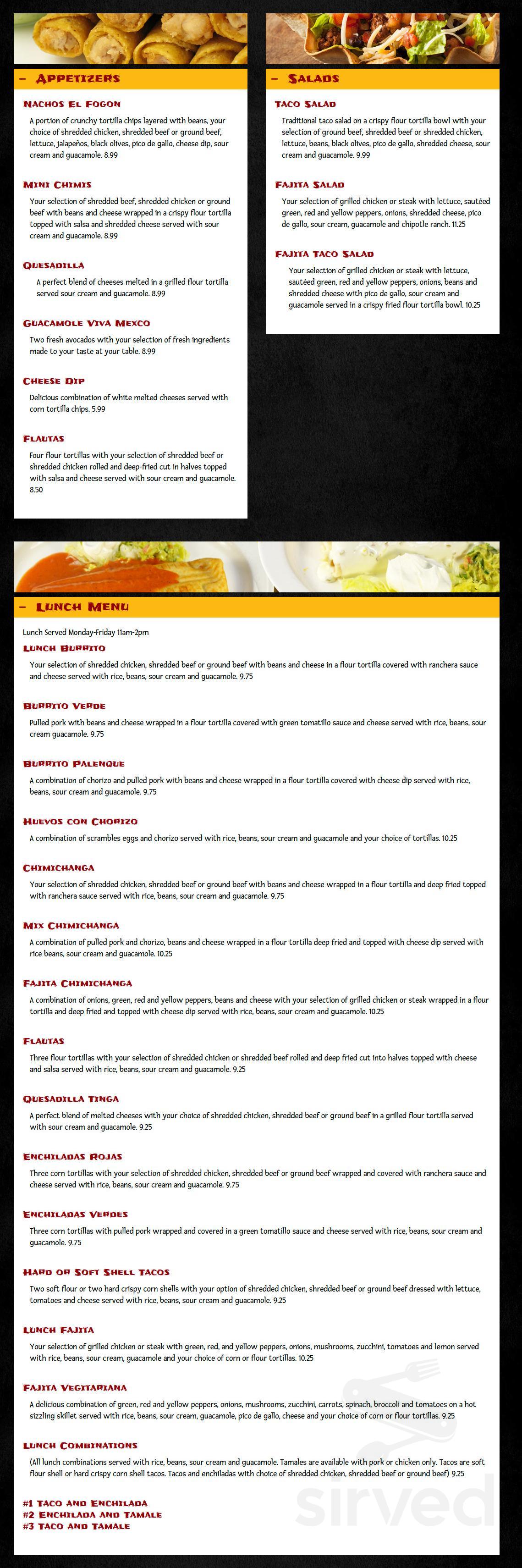 Menu - Ripon WI's El Fogón Mexican Grill | Sirved